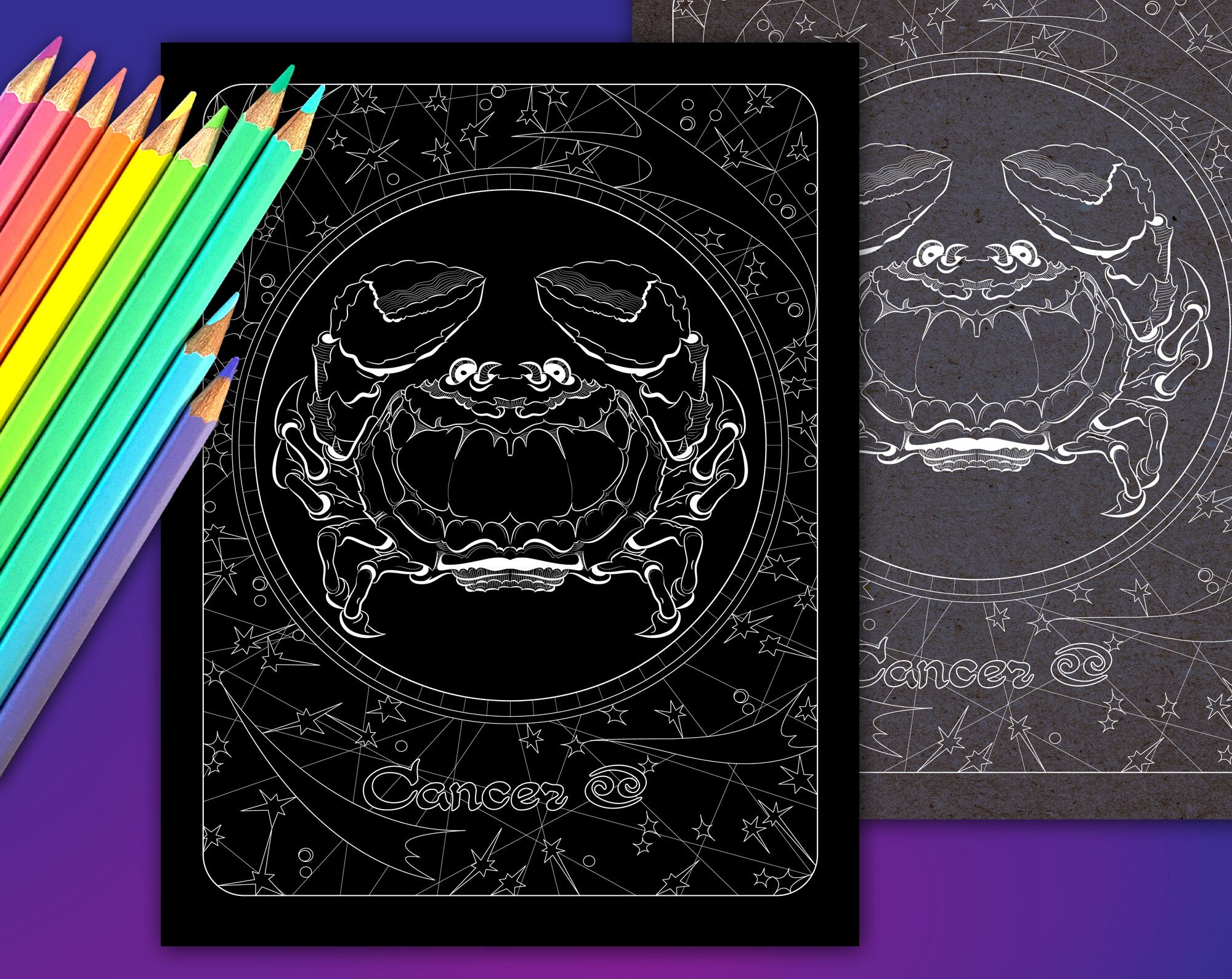 Cancer Zodiac. Coloring Page. Zodiac Sign Print. Adult Coloring Books ...