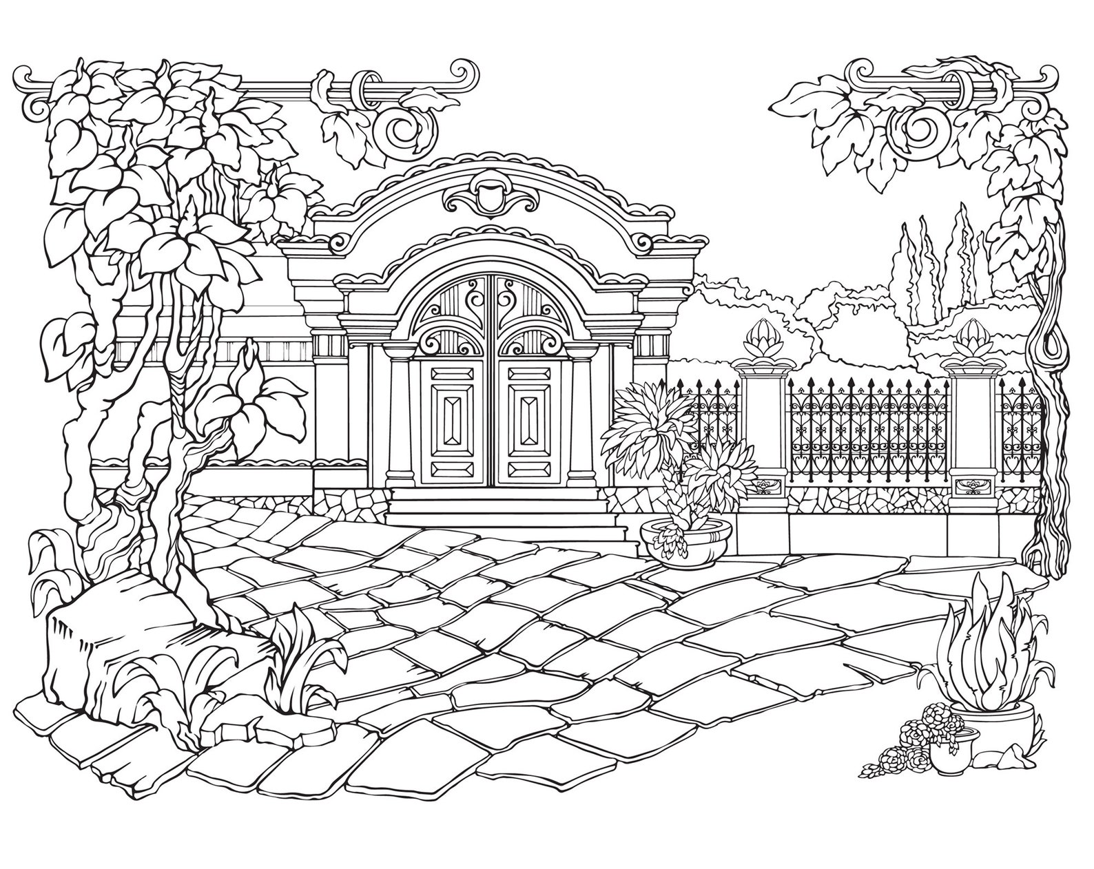Little Cozy Town, Coloring Page, Printable Adult Coloring Books PDF ...