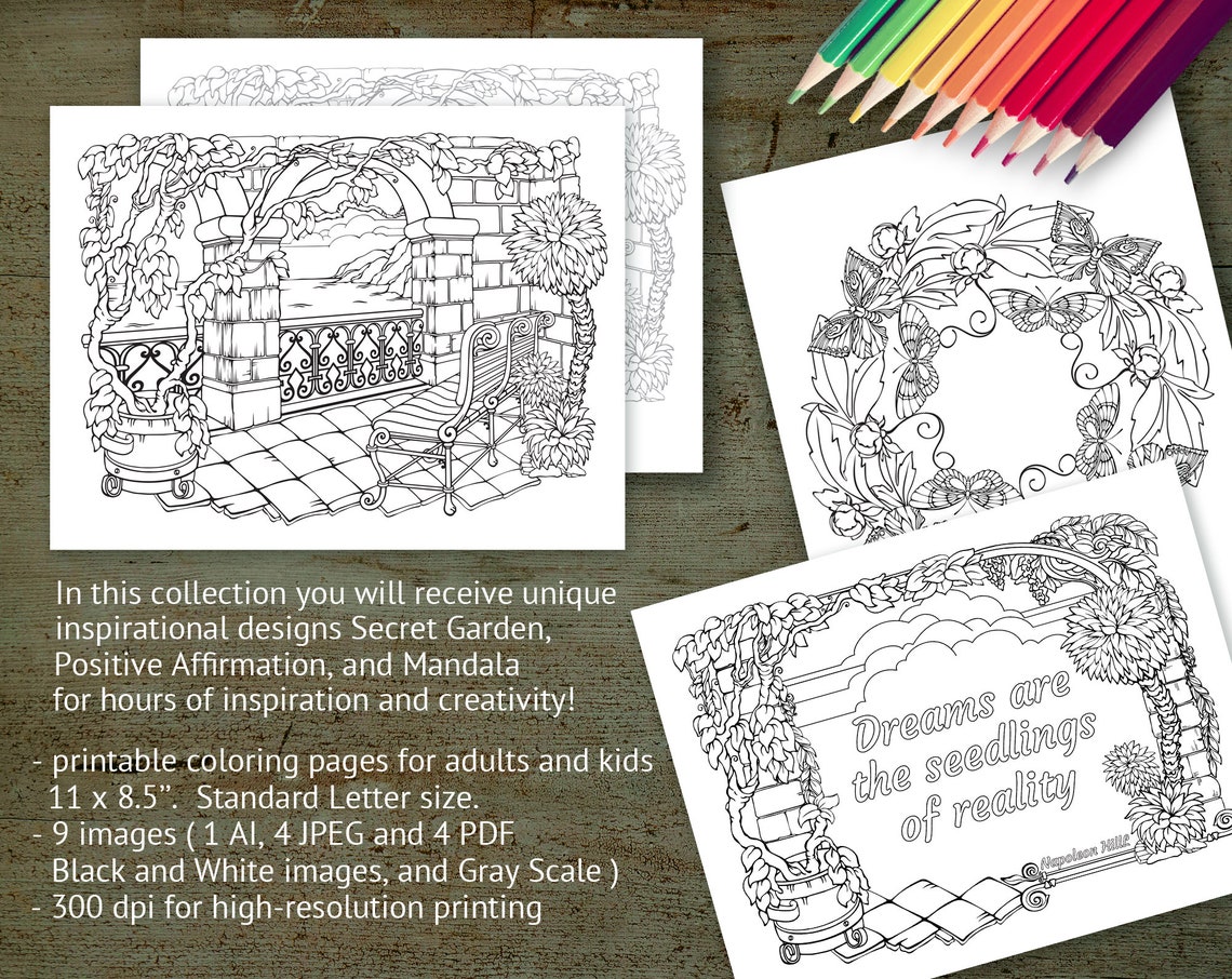 Secret Garden Coloring Page, Printable Adult Coloring Books PDF, Cozy ...
