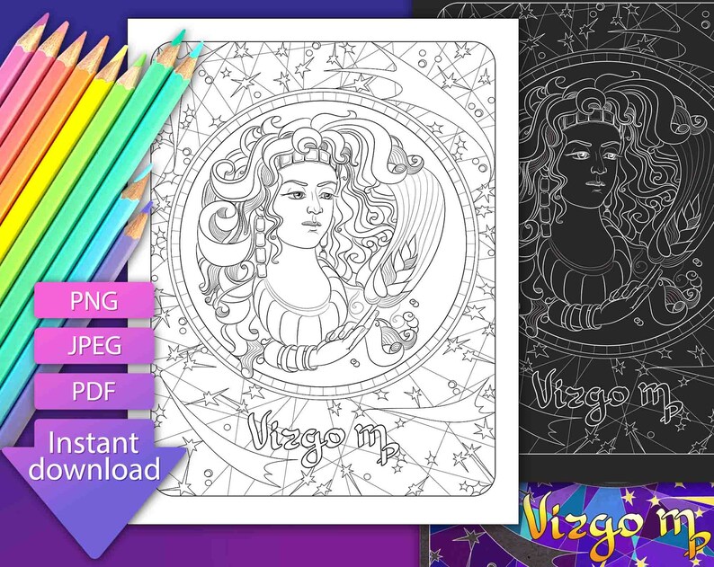 Virgo Zodiac. Coloring Page. Zodiac Sign Print. Adult Coloring Books ...