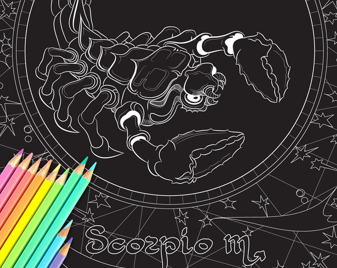 Scorpio Zodiac Sign Coloring Pages for Adult. Astrology Gift Printables ...