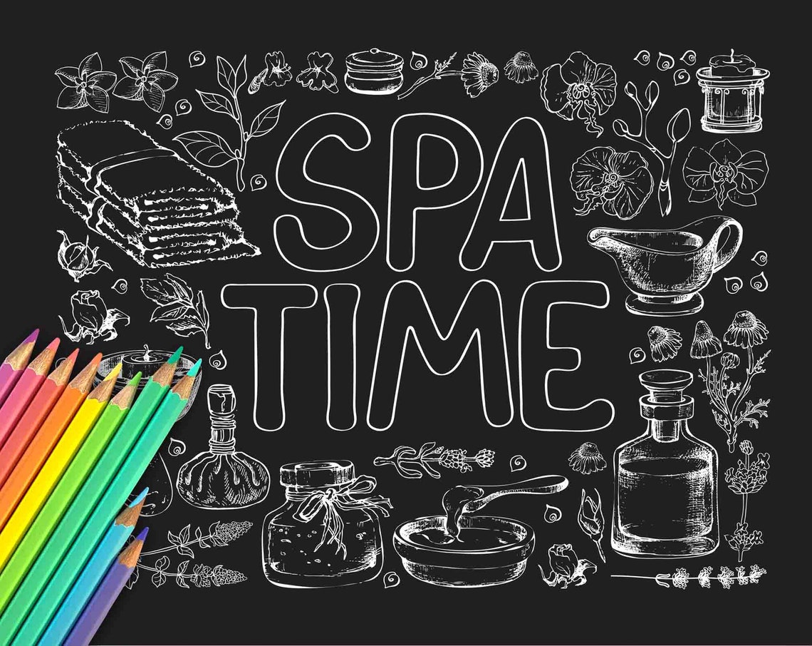Spa Coloring Pages. Adult Coloring Books. Printables Spa Decor. Stress ...