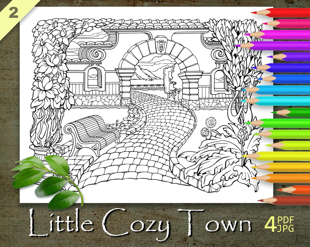 Little Cozy Town, Coloring Page, Printable Adult Coloring Books PDF ...