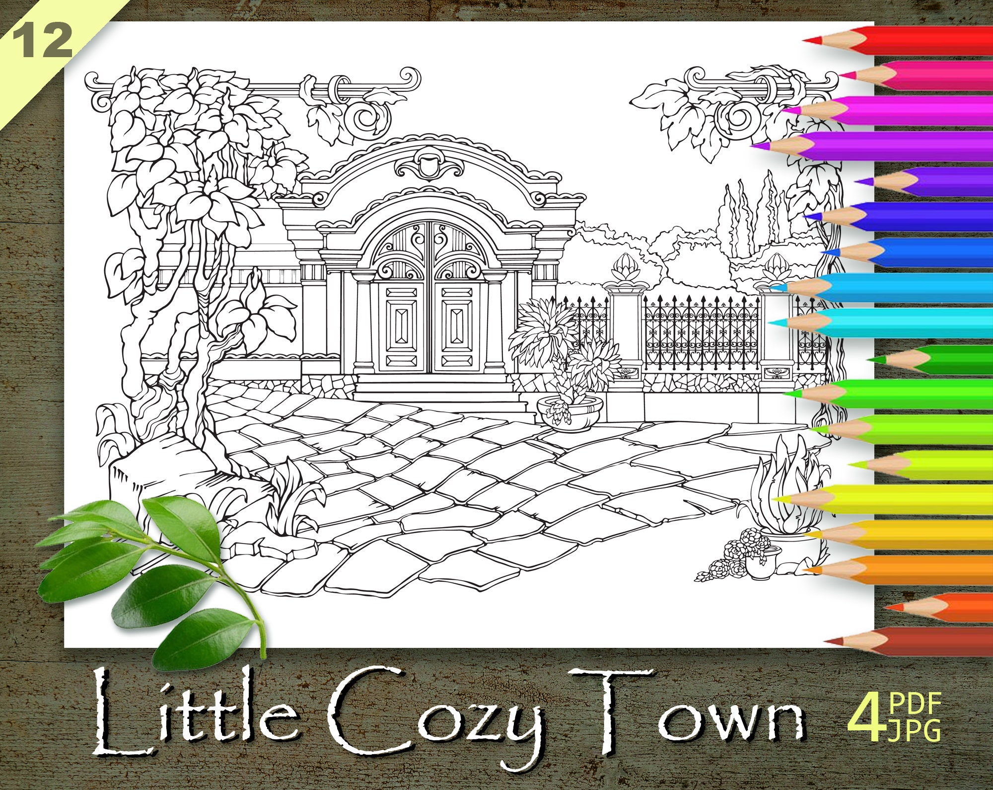 Little Cozy Town, Coloring Page, Printable Adult Coloring Books PDF ...