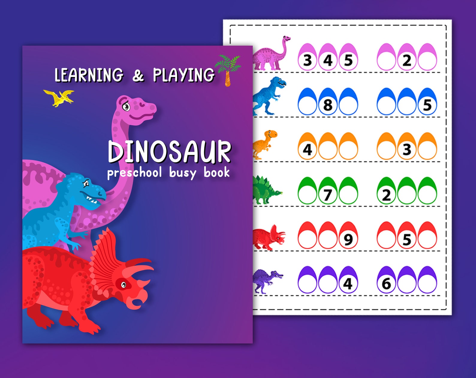 Dinosaur Busy Book, Preschool Worksheets. Quiet Book, Preschool ...