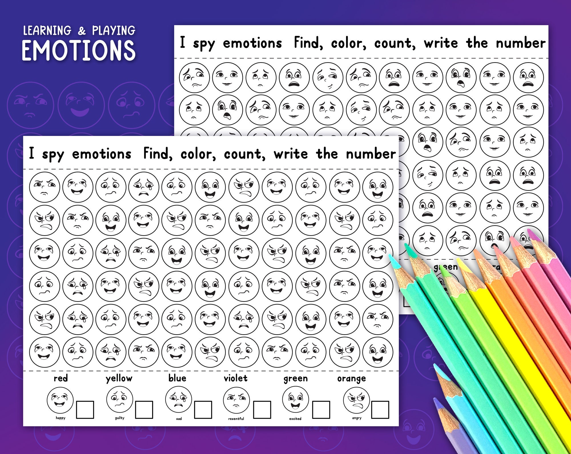 Feelings Clipart. Preschool Curriculum. Emotions Chart. Quiet | Etsy