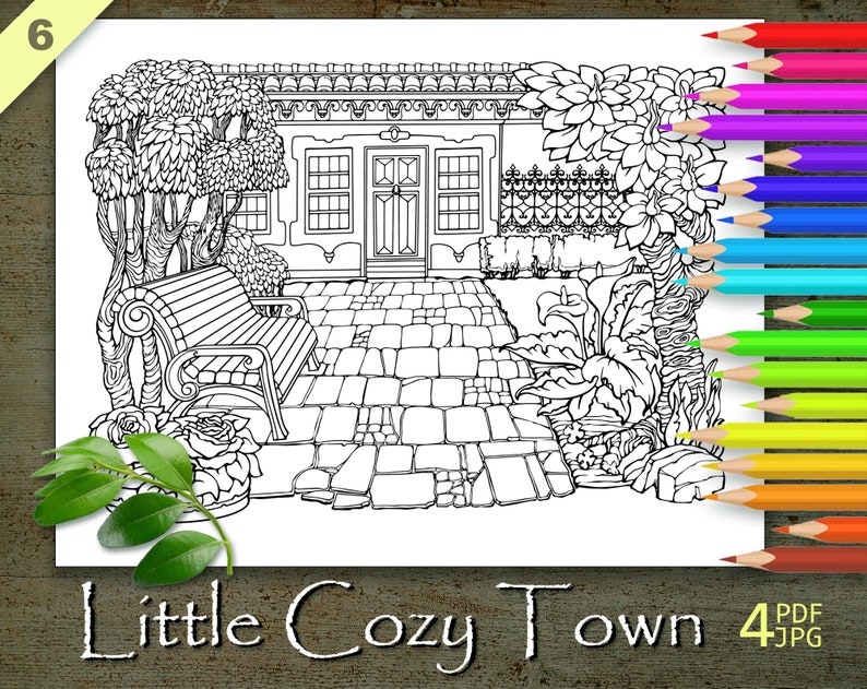 Little Cozy Town Coloring Page Printable Adult Coloring - Etsy