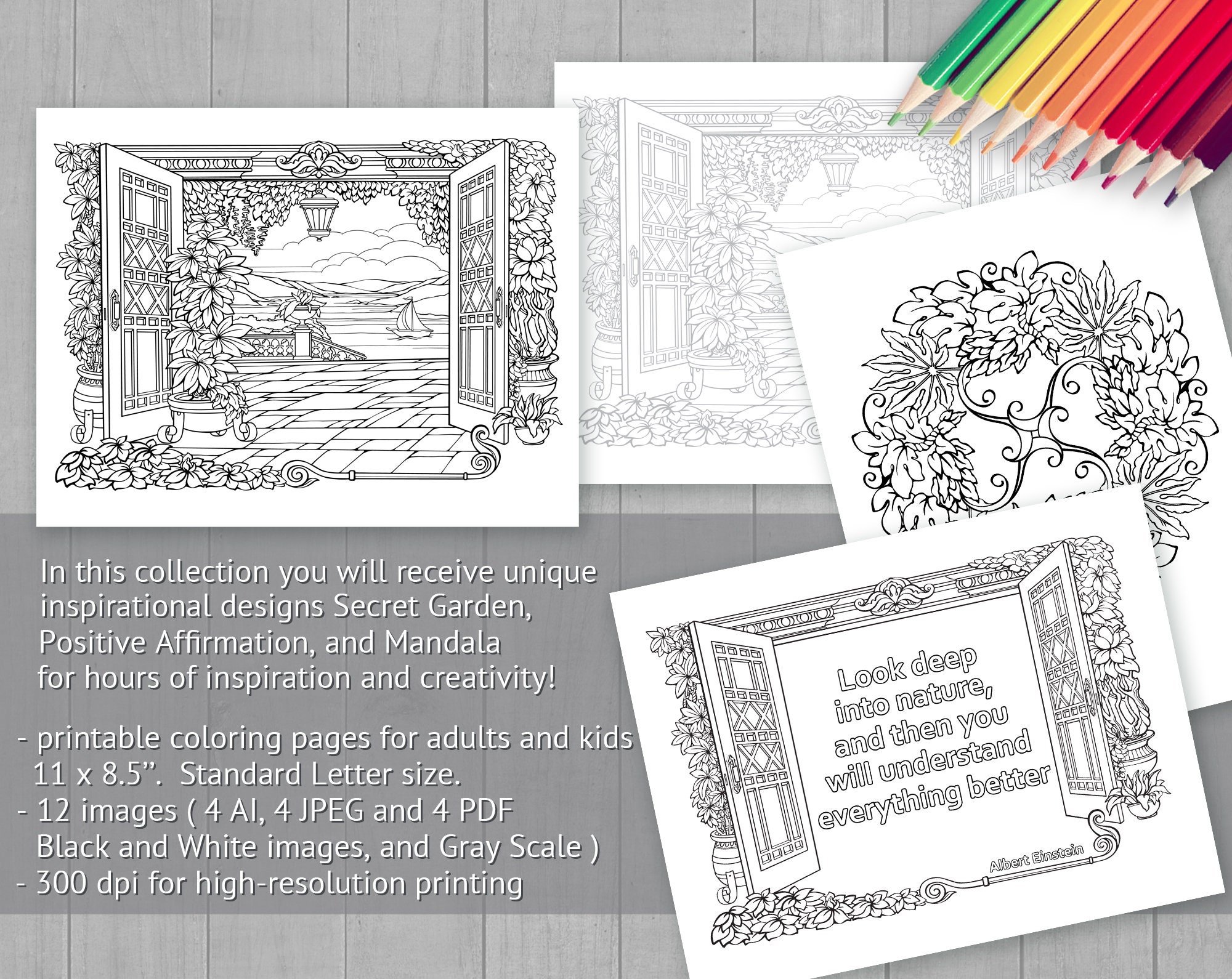Secret Garden Coloring Page, Printable Adult Coloring Books PDF, Cozy ...