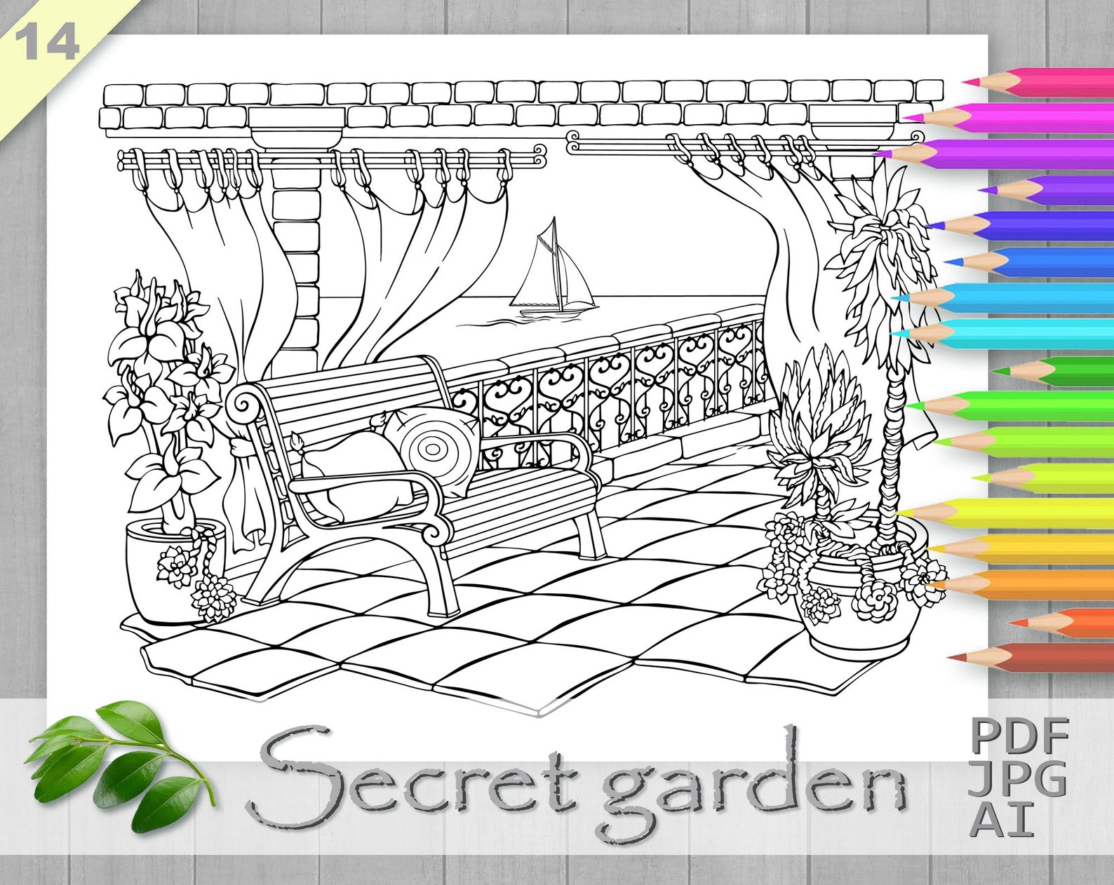 Secret Garden Coloring Page, Printable Adult Coloring Books PDF, Cozy ...