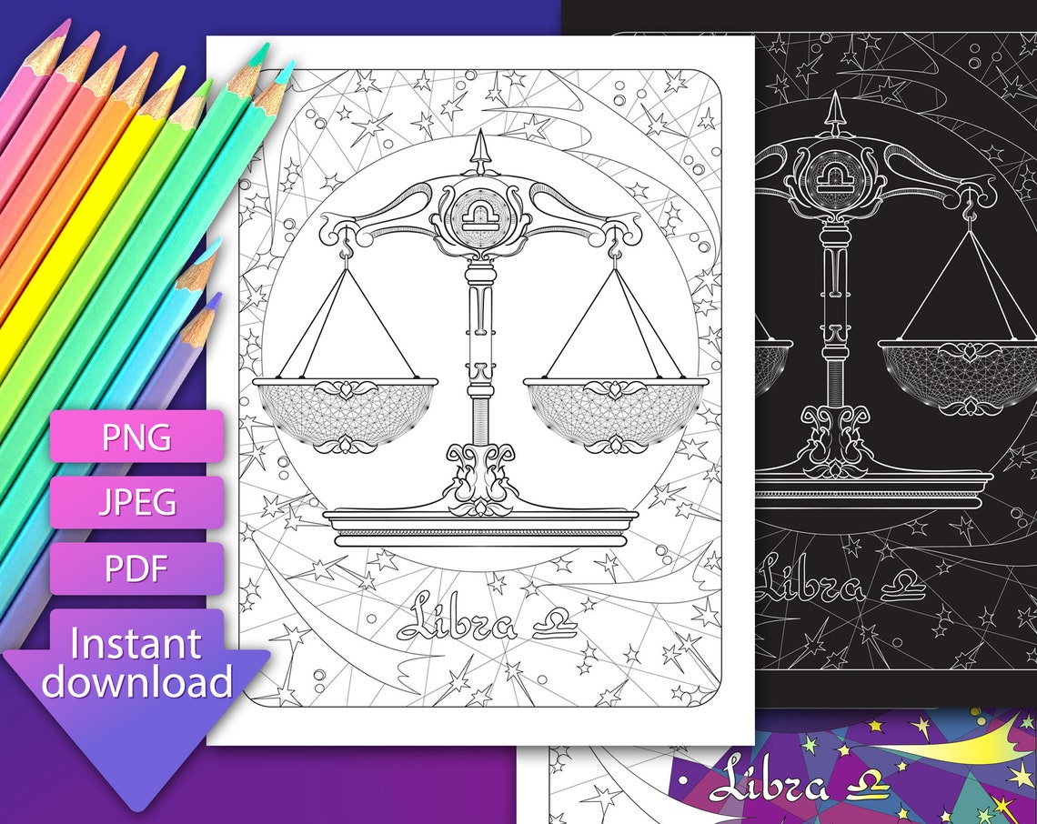 Libra Zodiac Sign Coloring Pages for Adult. Astrology Printable ...