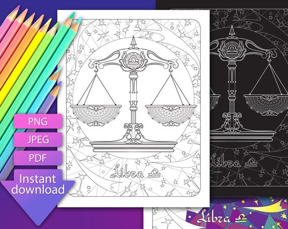 Libra Zodiac Sign Coloring Pages for Adult. Astrology | Etsy