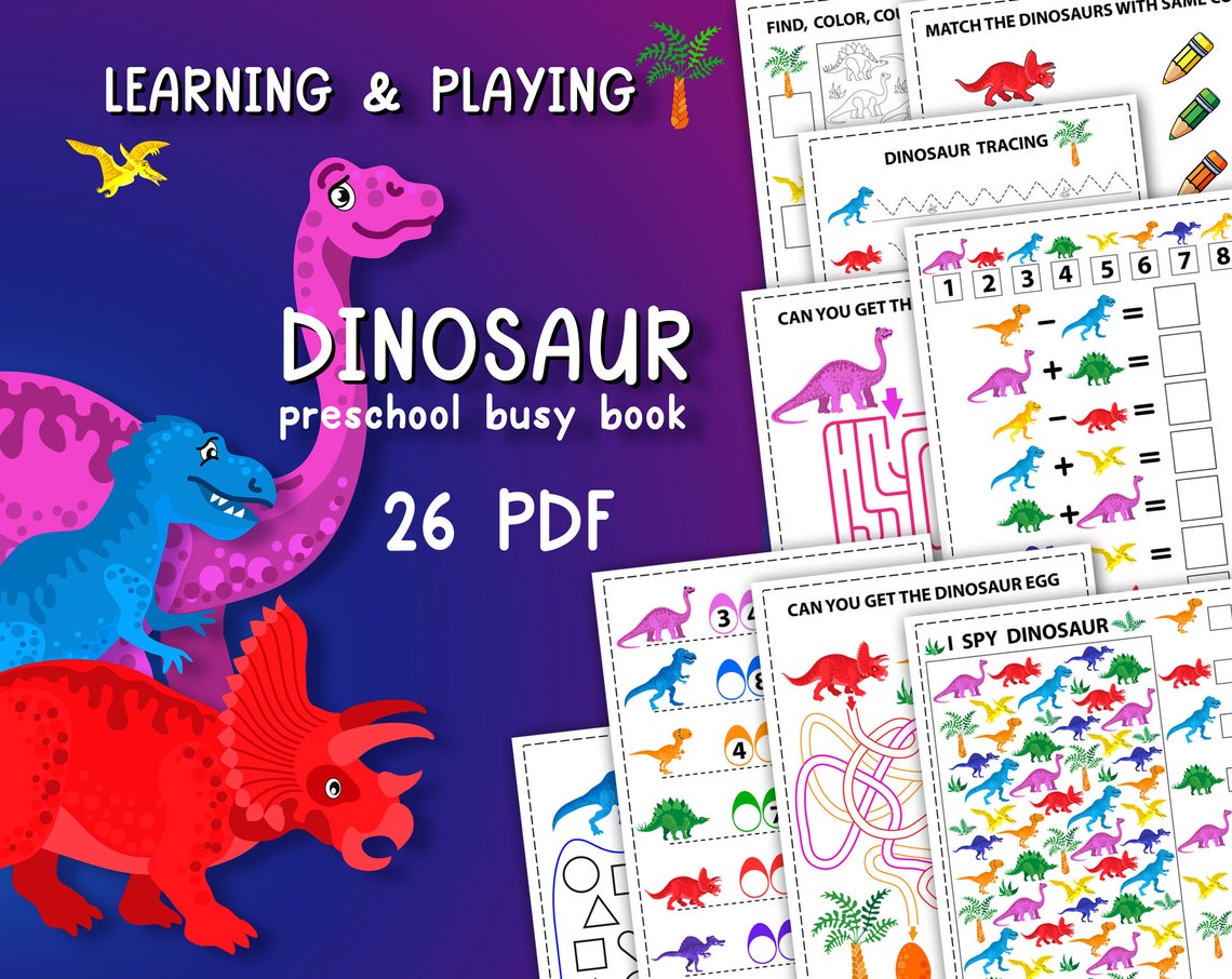 Dinosaur Busy Book, Preschool Worksheets. Quiet Book, Preschool ...