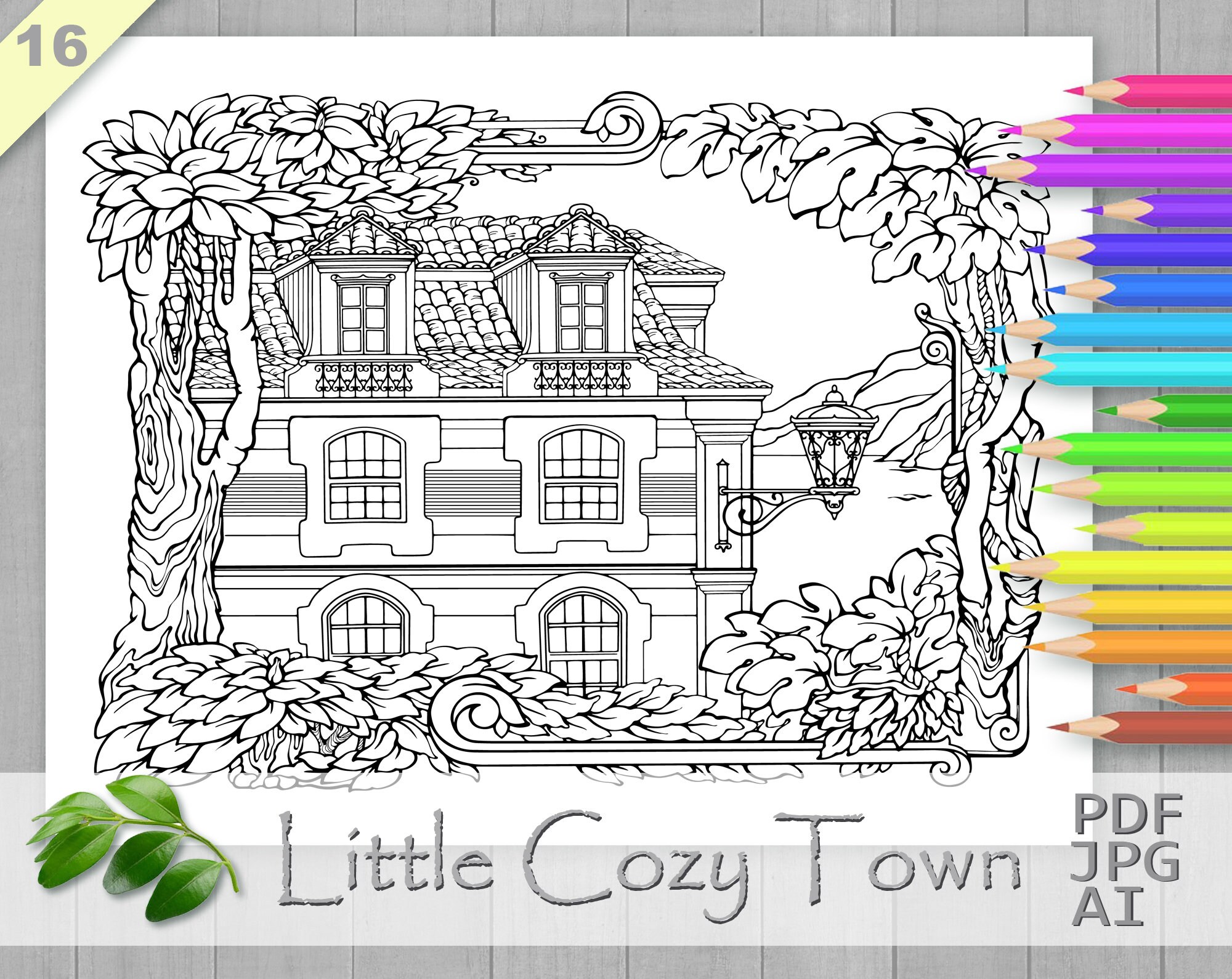Little Cozy Town, Coloring Page, Printable Adult Coloring Books PDF ...