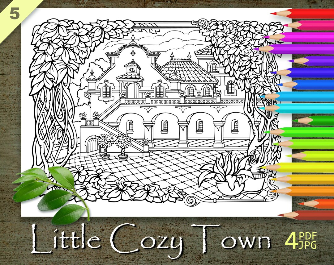 Little Cozy Town, Coloring Page, Printable Adult Coloring Books PDF ...