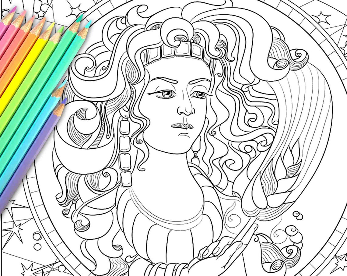 Virgo Zodiac. Coloring Page. Zodiac Sign Print. Adult Coloring Books ...