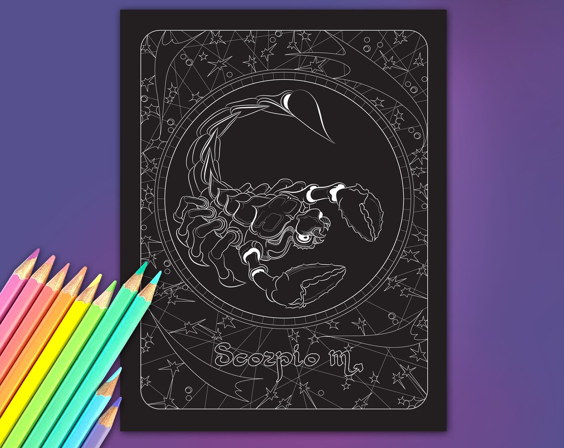 Scorpio Zodiac Sign Coloring Pages for Adult. Astrology Gift Printables ...