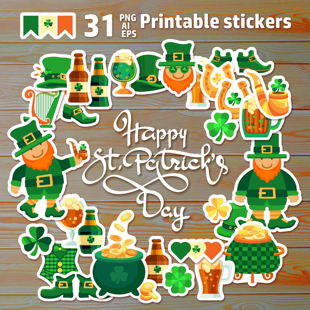 Printable St. Patrick's Day Stickers, Leprechaun PNG, Cute Laptop ...