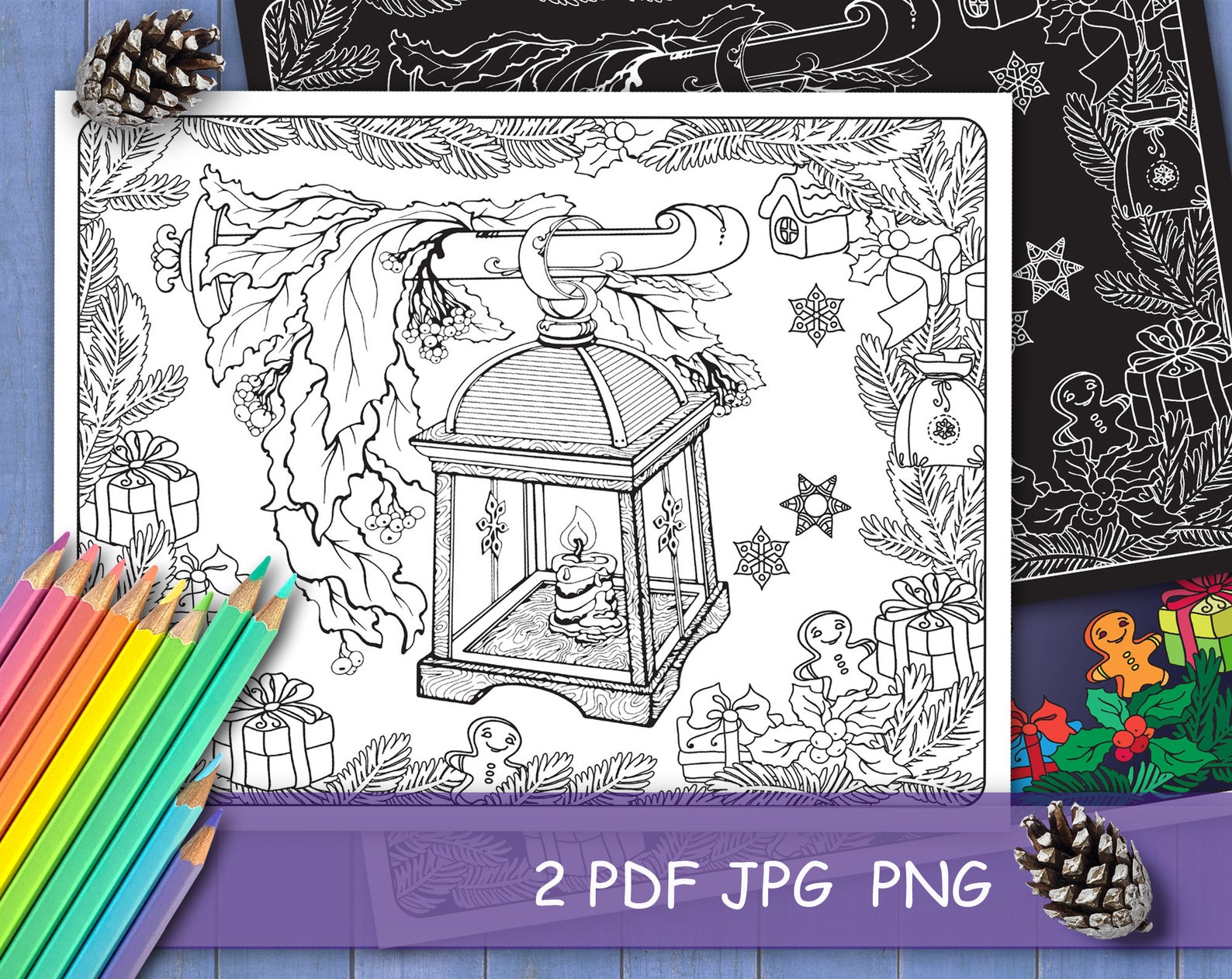 Christmas Lantern Coloring Pages. Lineart. Christmas - Etsy