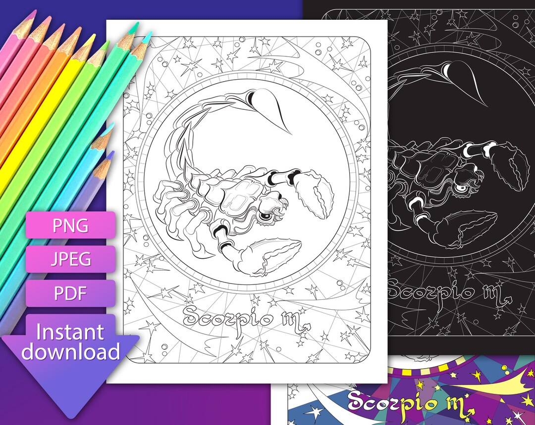 Scorpio Zodiac Sign Coloring Pages for Adult. Astrology Gift Printables ...