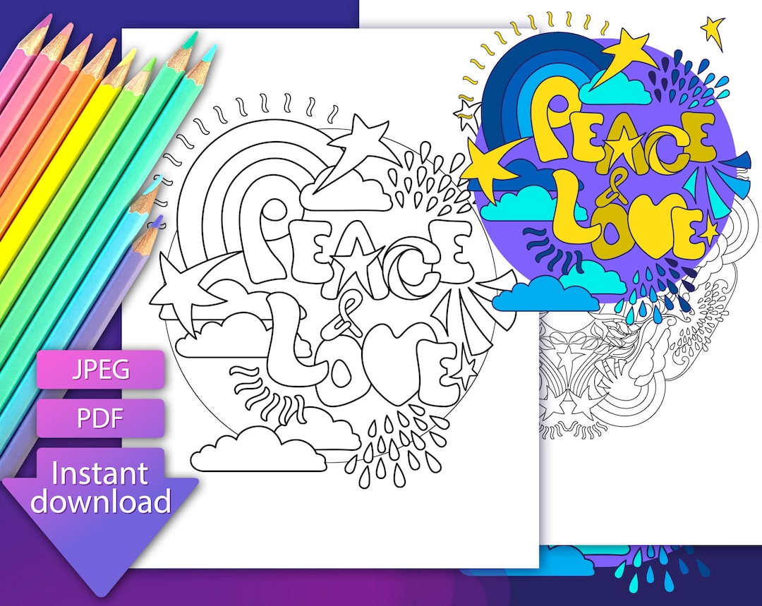 Peace & Love Coloring Page. Coloring Mandala, Adult Coloring Sheet ...