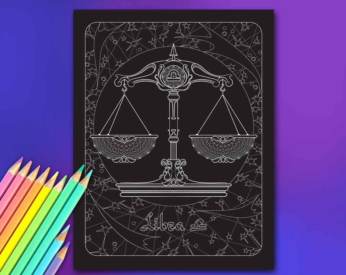 Libra Zodiac Sign Coloring Pages for Adult. Astrology - Etsy
