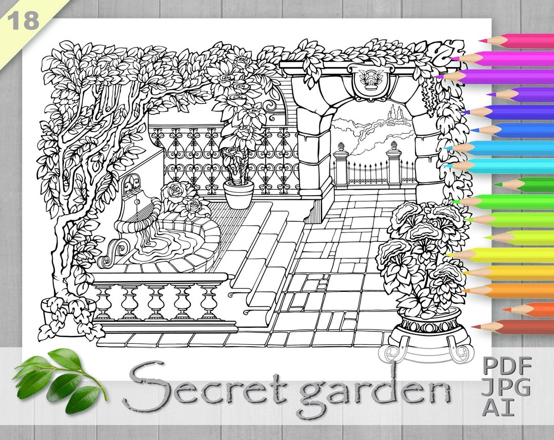 Secret Garden Coloring Page, Printable Adult Coloring Books PDF, Cozy ...
