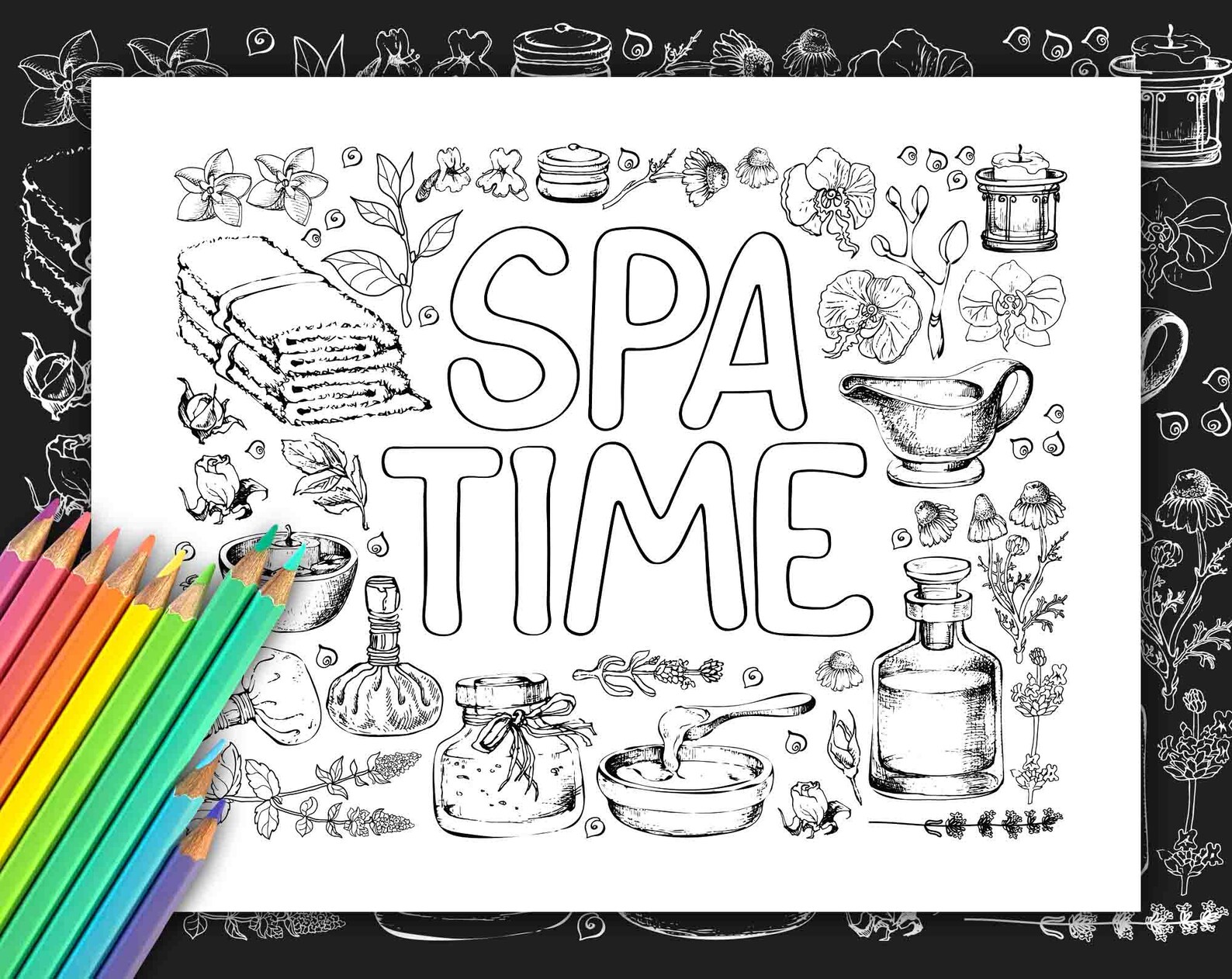 Spa Coloring Pages. Adult Coloring Books. Printables Spa Decor. Stress ...