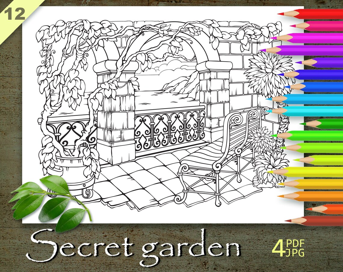 Secret Garden Coloring Page, Printable Adult Coloring Books PDF, Cozy ...