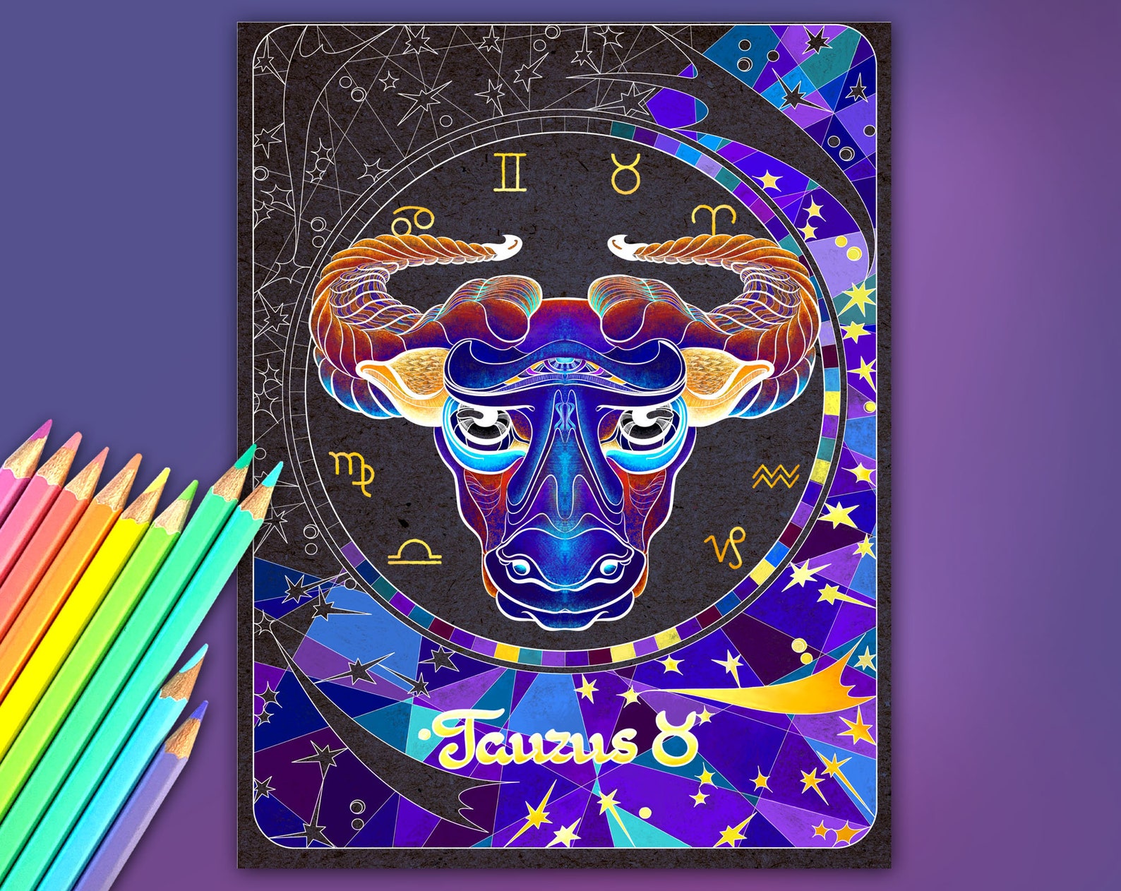 Taurus Zodiac Sign Printable Coloring Pages Adult. Astrology Gift ...
