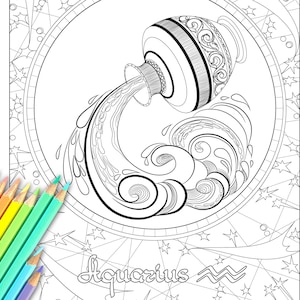 Aquarius Zodiac Sign Printable Coloring Pages Adult. Astrology Gift ...