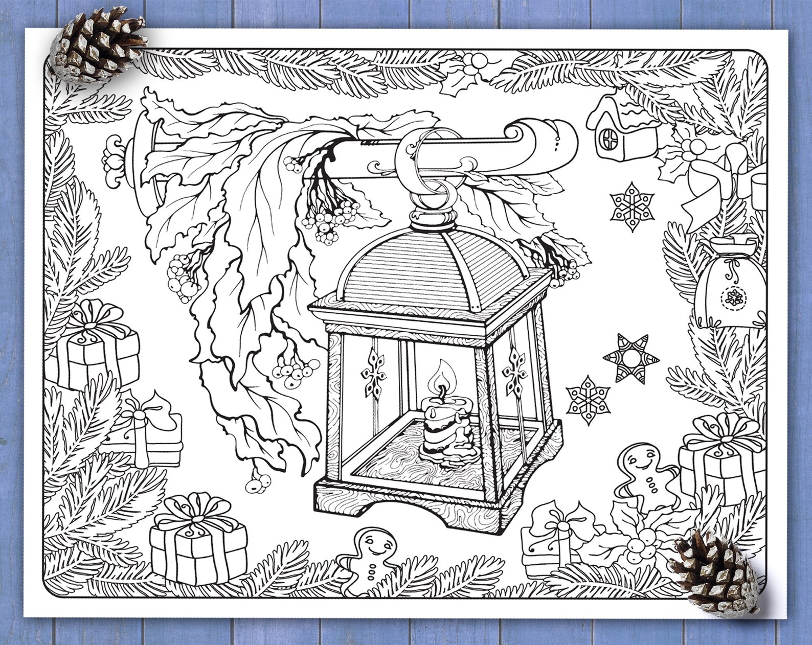 Christmas Lantern Coloring Pages. Lineart. Christmas - Etsy