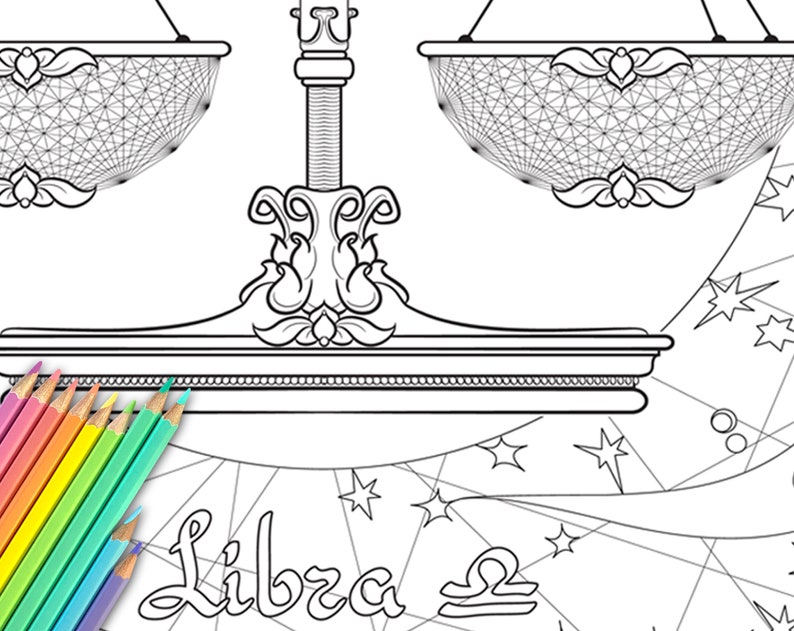 Libra Zodiac Sign Coloring Pages for Adult. Astrology - Etsy