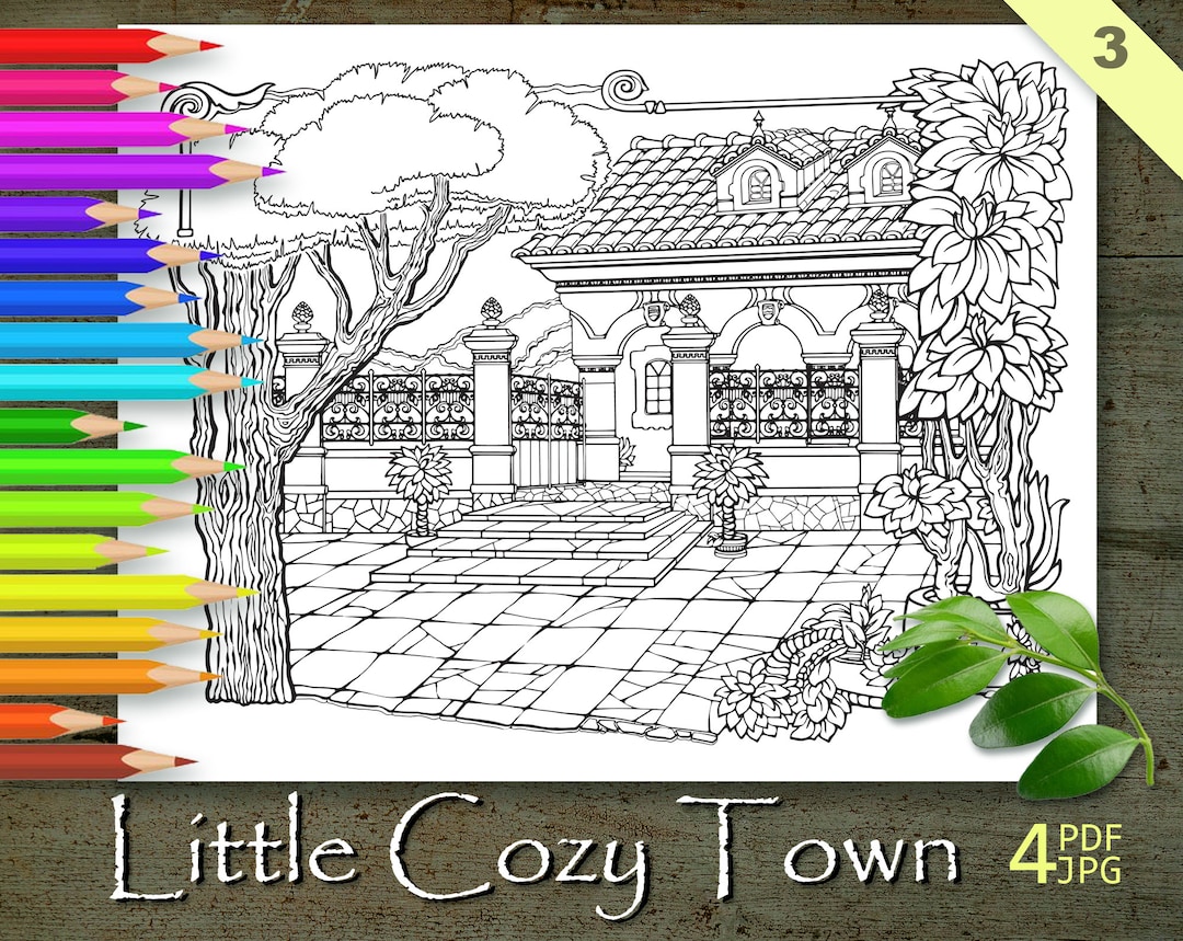 Little Cozy Town, Coloring Page, Printable Adult Coloring Books PDF ...