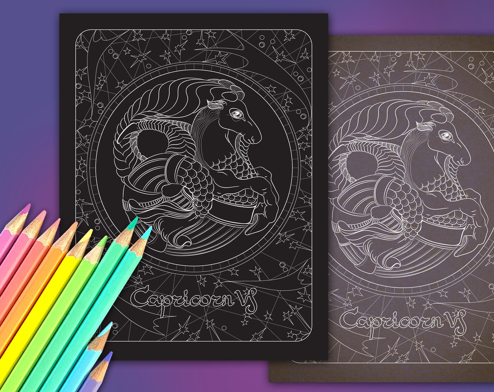 Capricorn Zodiac Sign Coloring Pages for Adult. Astrology Gift - Etsy