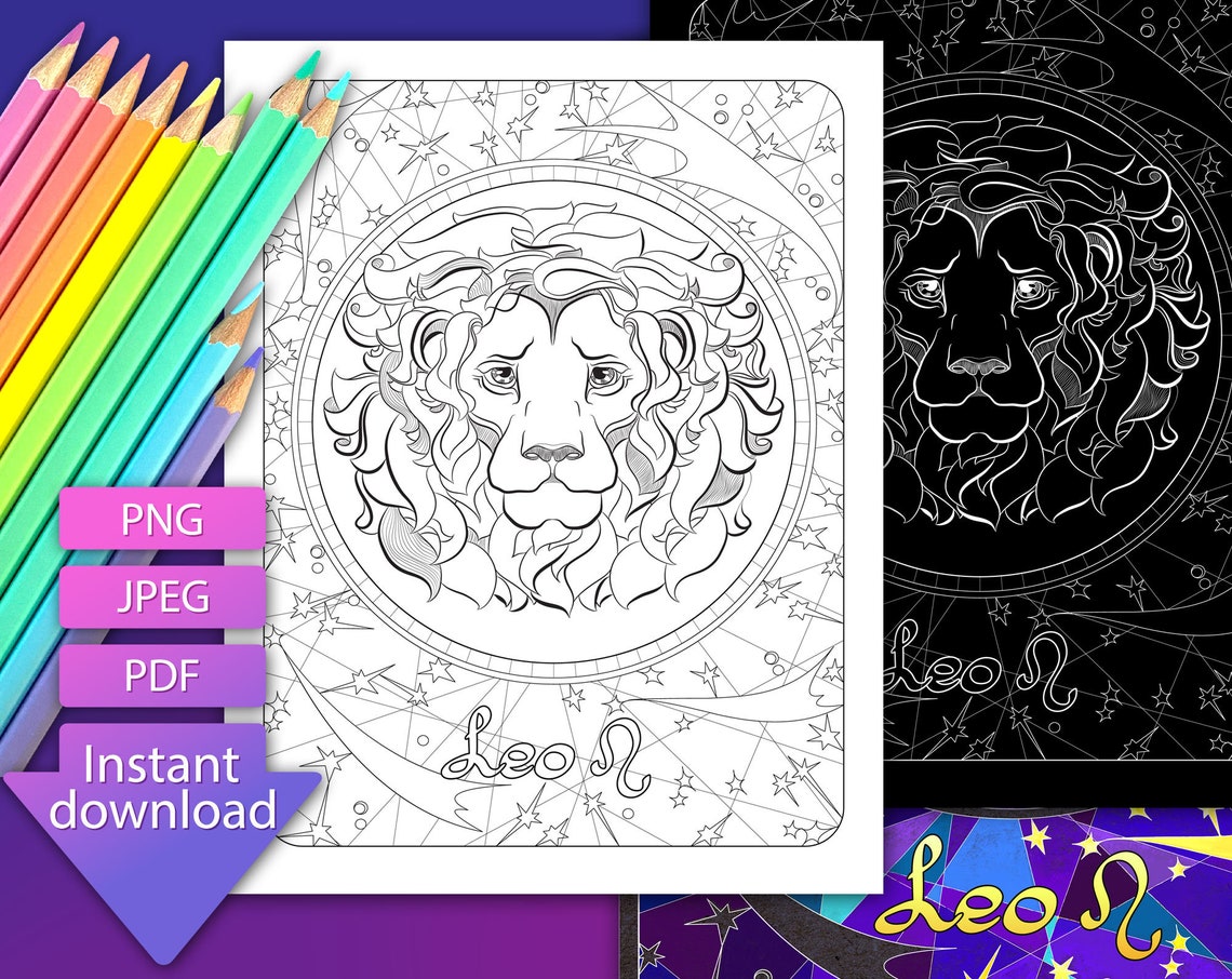 Leo Zodiac. Coloring Page. Zodiac Sign Print. Adult Coloring Books ...