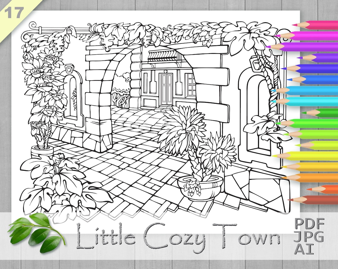Little Cozy Town, Coloring Page, Printable Adult Coloring Books PDF ...