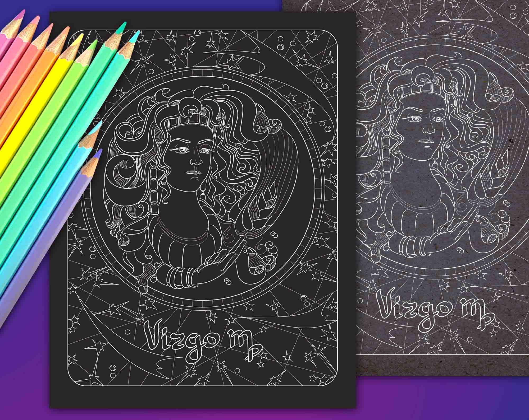 Virgo Zodiac. Coloring Page. Zodiac Sign Print. Adult Coloring Books ...