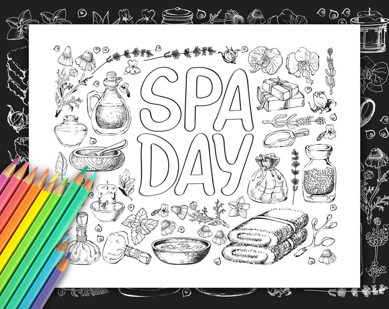 Spa Coloring Pages. Adult Coloring Books. Printables Spa Decor. Stress ...