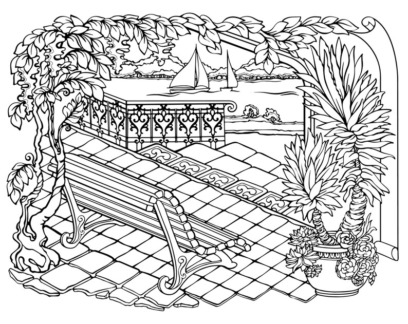 Secret Garden Coloring Page, Printable Adult Coloring Books PDF, Cozy ...