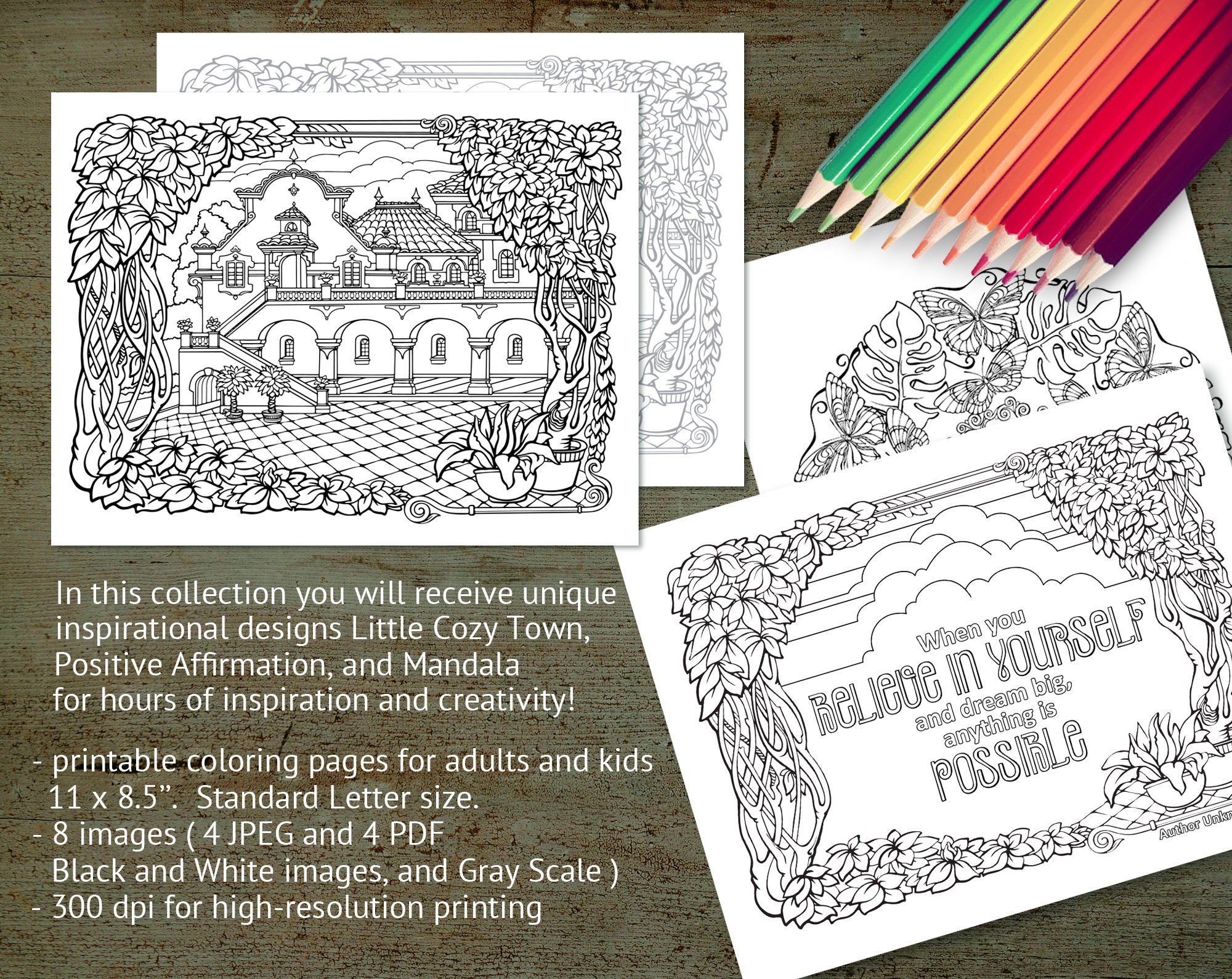 Little Cozy Town, Coloring Page, Printable Adult Coloring Books PDF ...