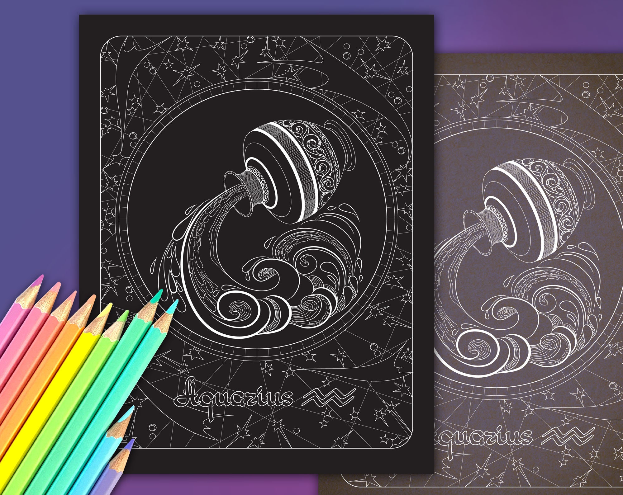 Aquarius Zodiac Sign Printable Coloring Pages Adult. Astrology Gift ...