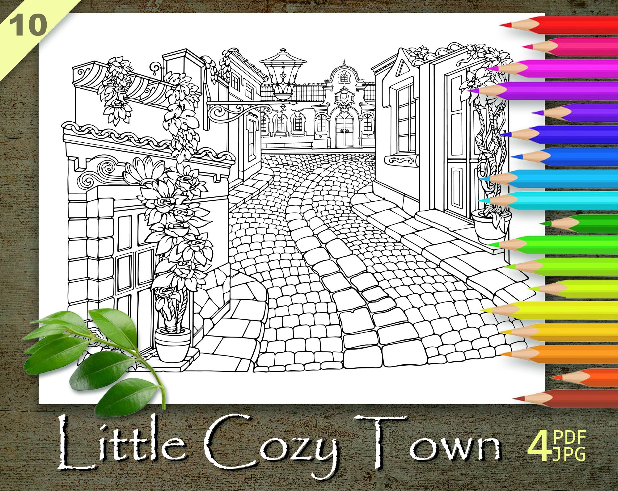 Little Cozy Town, Coloring Page, Printable Adult Coloring Books PDF ...
