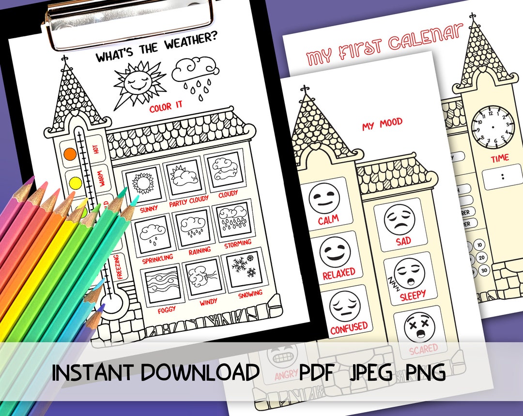 Kids Daily Calendar. Homeschooling Busy Book. Coloring Pages, Preschool ...