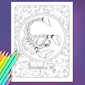 Scorpio Zodiac Sign Coloring Pages for Adult. Astrology Gift Printables ...