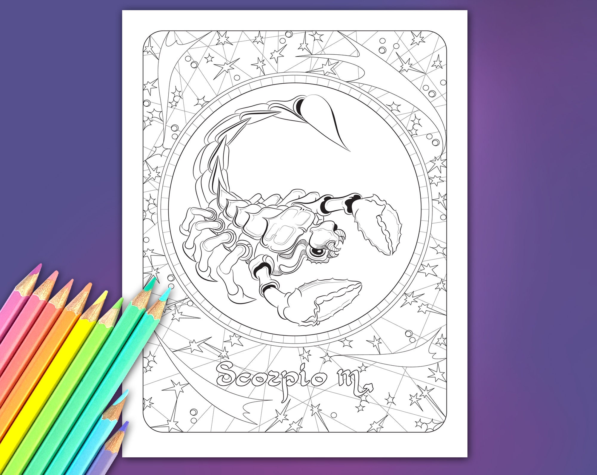 Scorpio Zodiac Sign Coloring Pages for Adult. Astrology Gift Printables ...