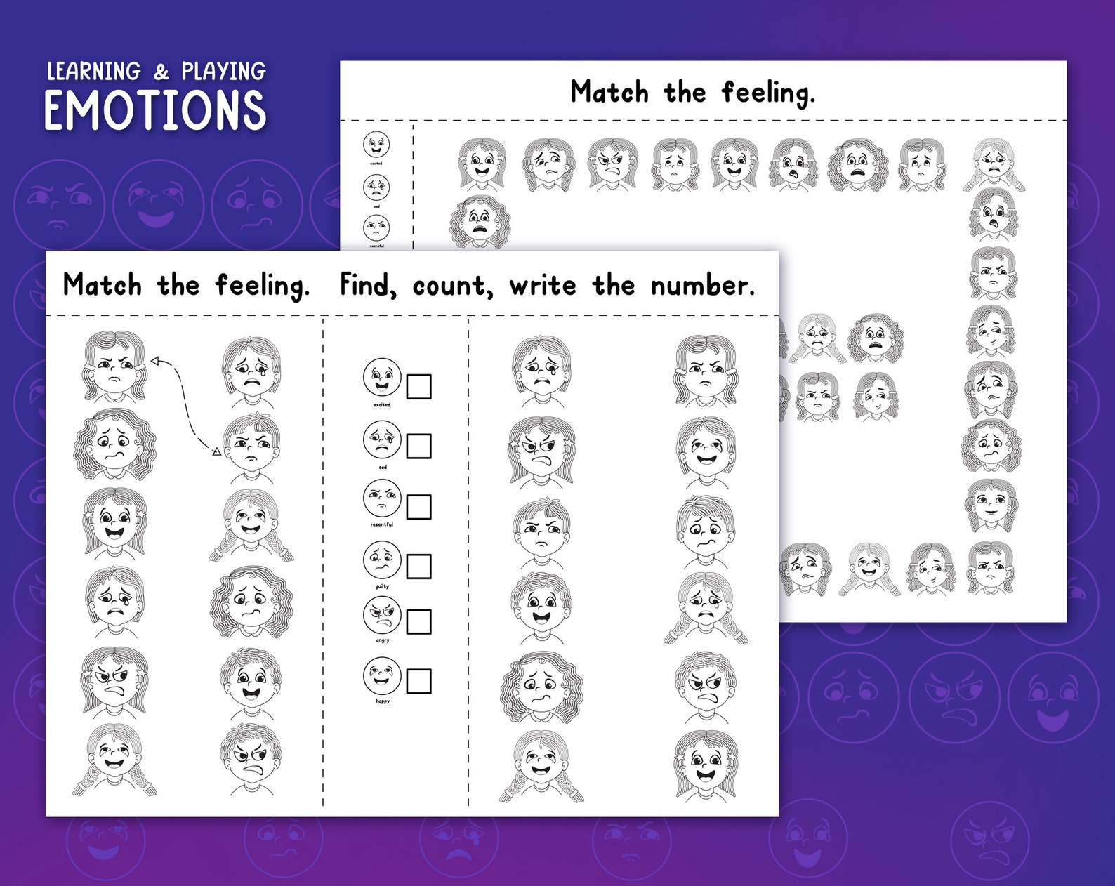 Feelings Clipart. Preschool Curriculum. Emotions Chart. Quiet | Etsy