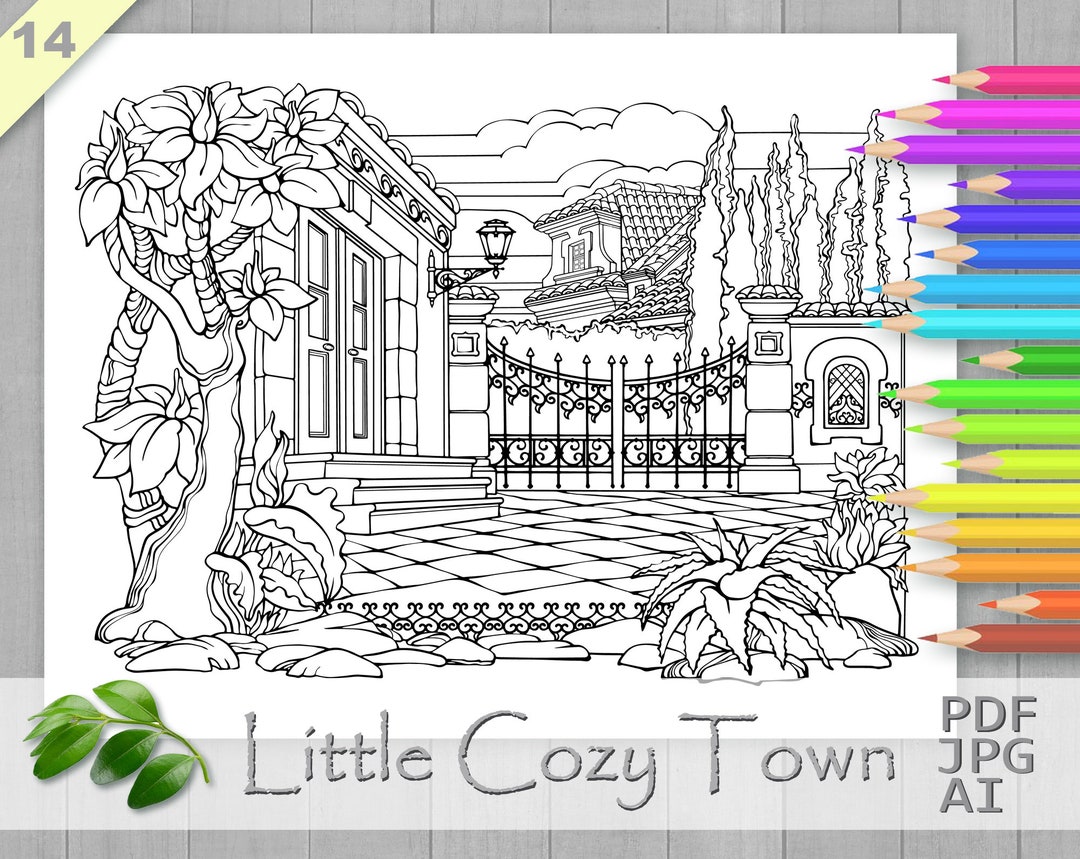 Little Cozy Town, Coloring Page, Printable Adult Coloring Books PDF ...