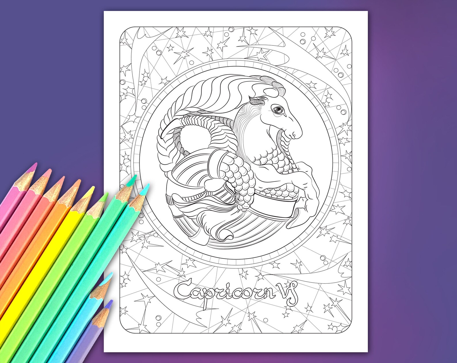 Capricorn Zodiac Sign Coloring Pages for Adult. Astrology Gift ...