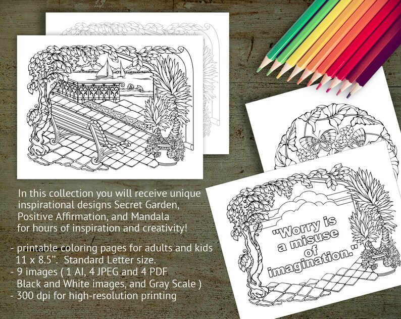 Secret Garden Coloring Page, Printable Adult Coloring Books PDF, Cozy ...
