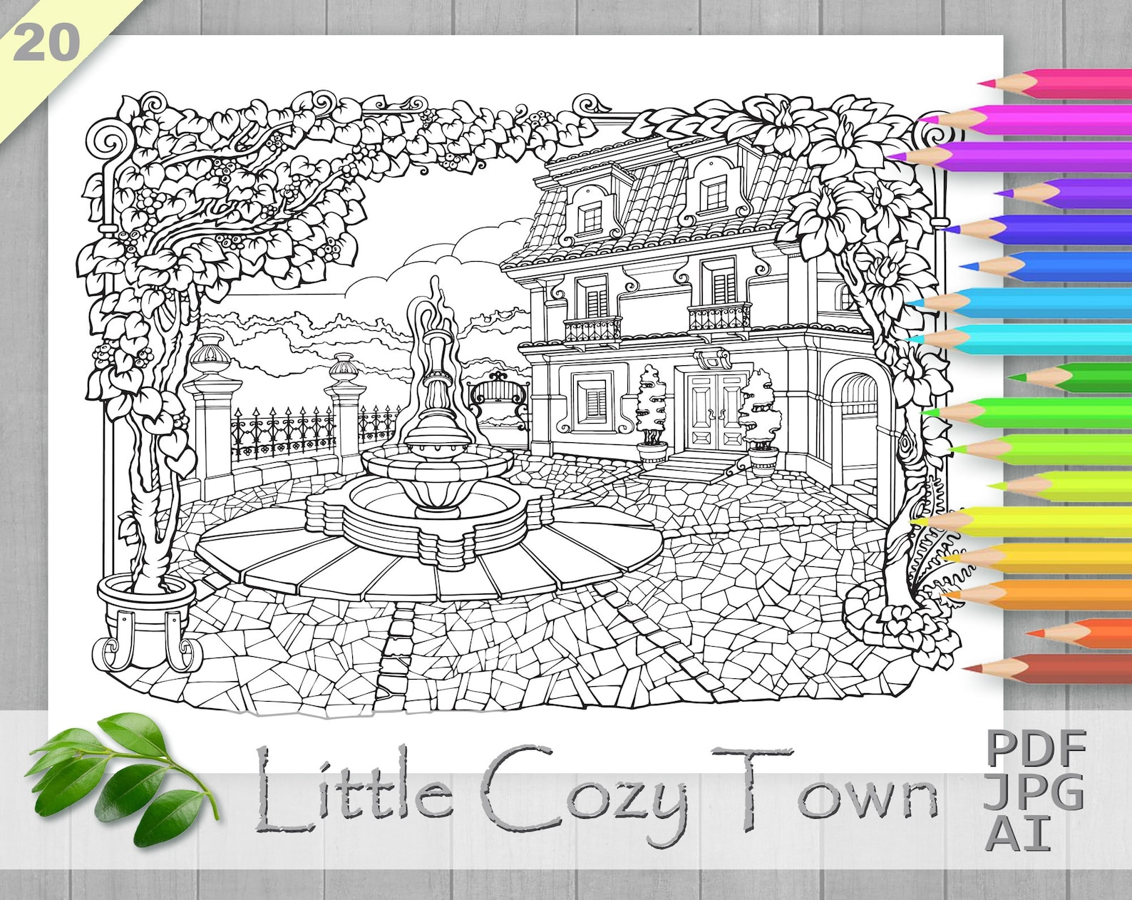 Little Cozy Town, Coloring Page, Printable Adult Coloring Books PDF ...